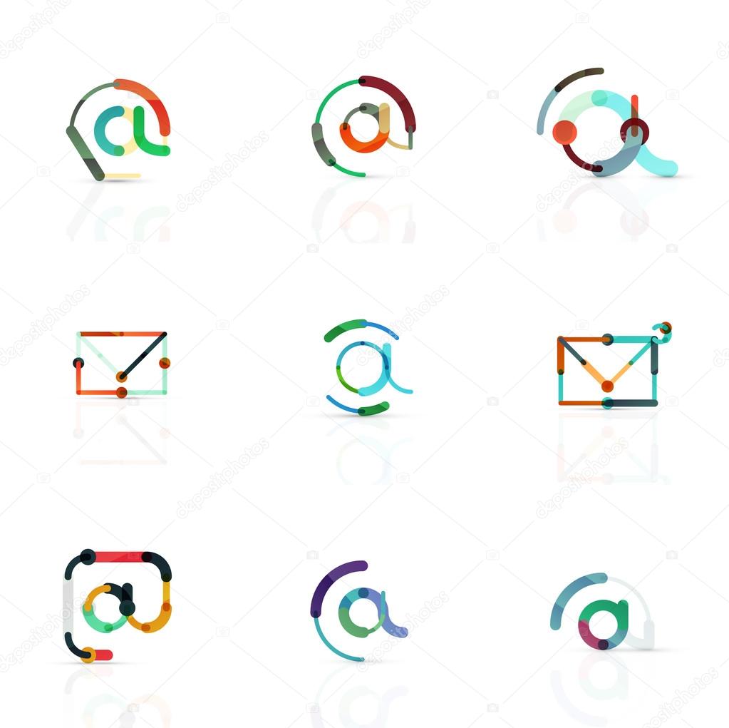 Vector email business symbols or at signs logo set. Linear minimalistic ...