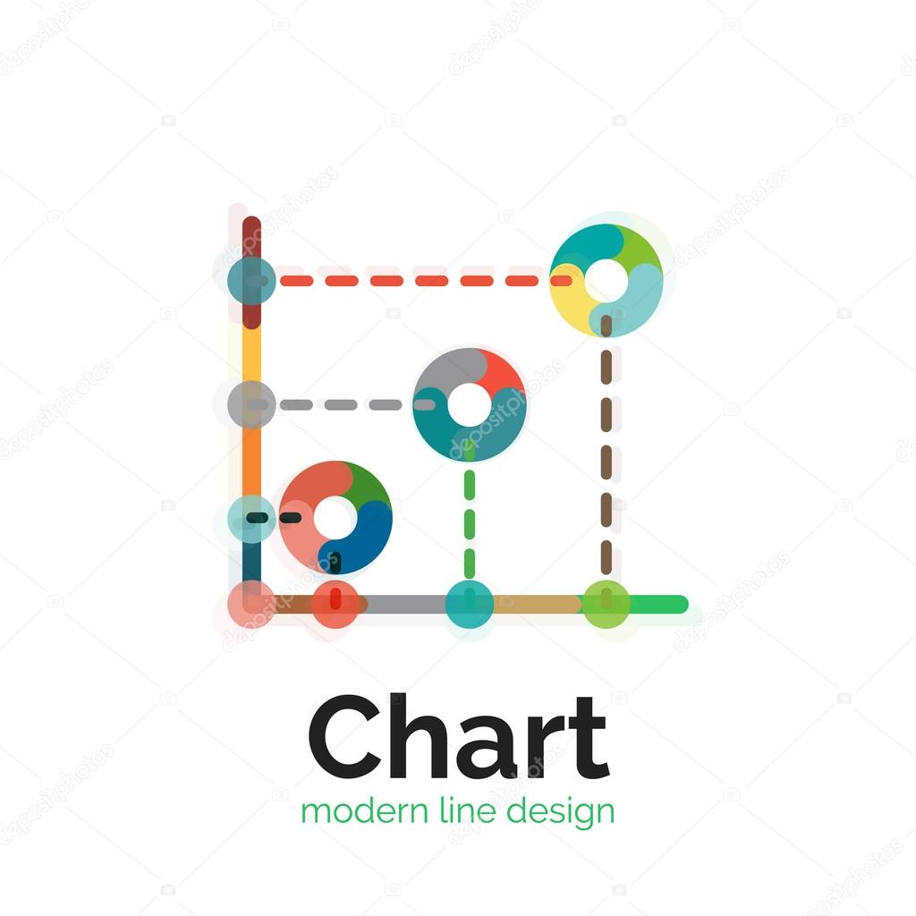 Thin line chart logo design. Graph icon modern colorful flat style ...