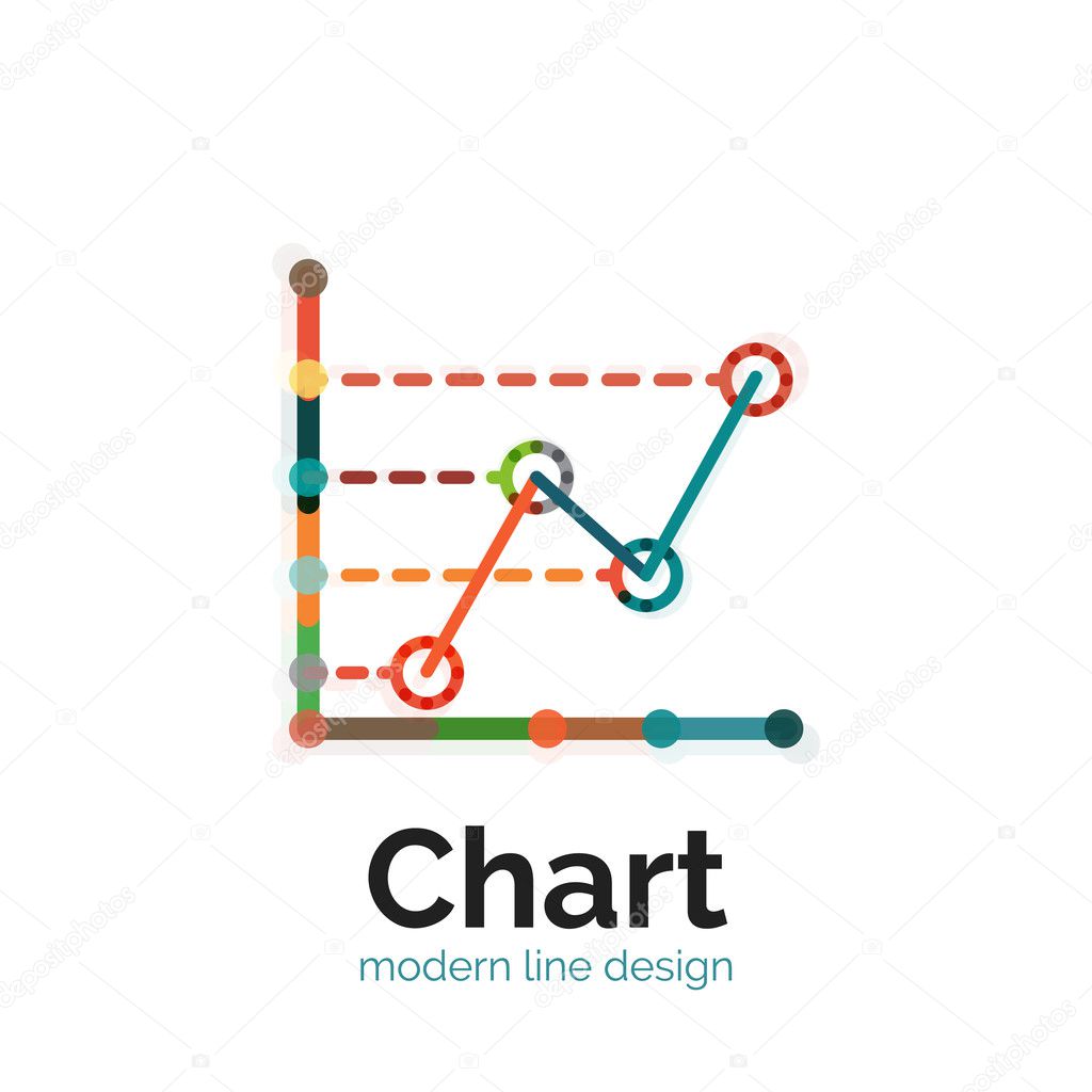Thin line chart logo design. Graph icon modern colorful flat style ...