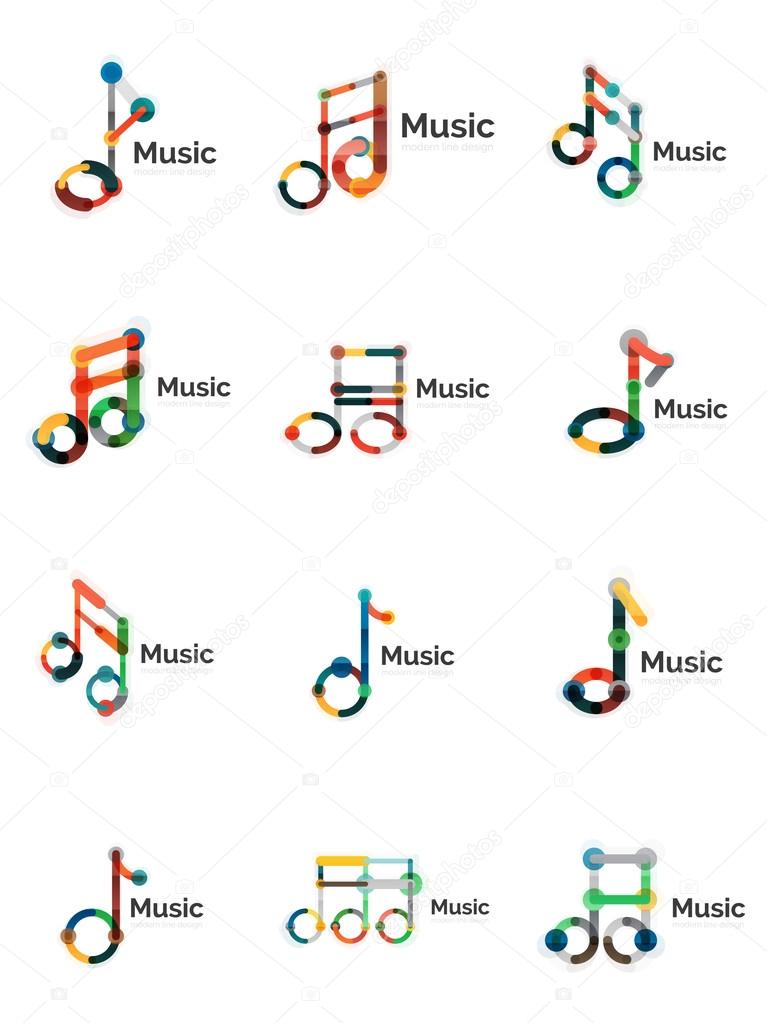 Music note logo set, flat thin line geometric icons Stock Vector by ...