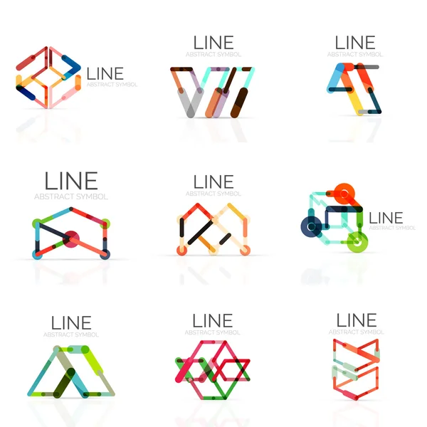 Set of linear abstract logos, connected multicolored segments lines in ...
