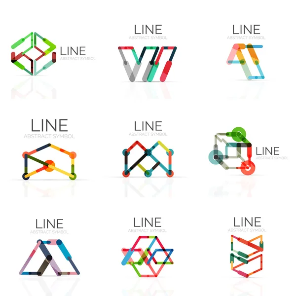Set of linear abstract logos, connected multicolored segments lines in ...