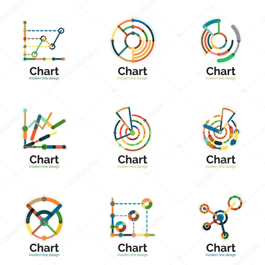 Thin line chart logo set. Graph icons modern colorful flat style Stock ...