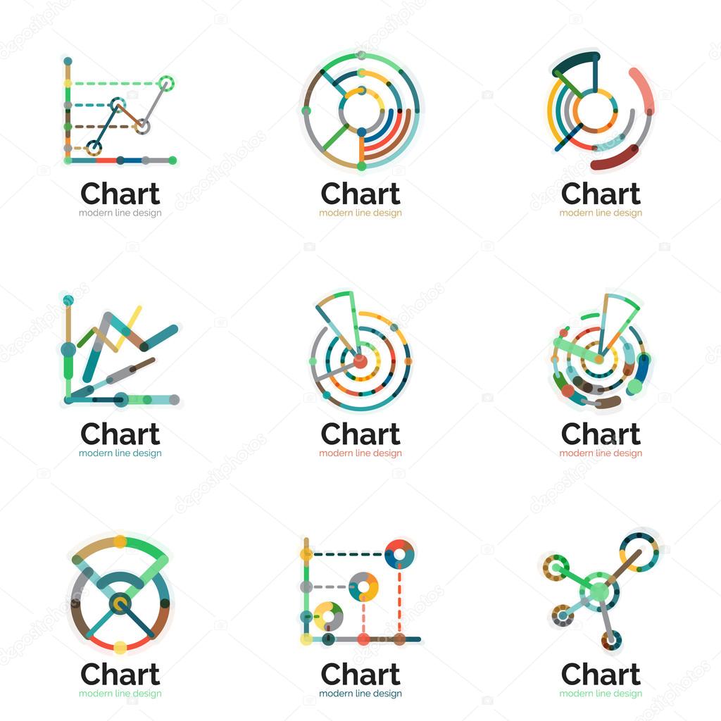 Thin line chart logo set. Graph icons modern colorful flat style Stock ...