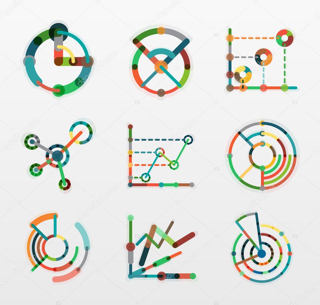 Thin line chart logo set. Graph icons modern colorful flat style Stock ...