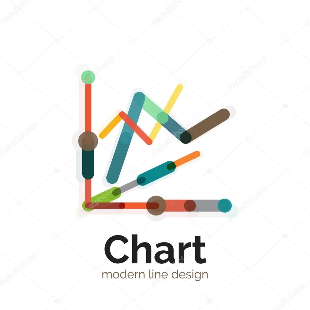 Thin line chart logo design. Graph icon modern colorful flat style ...