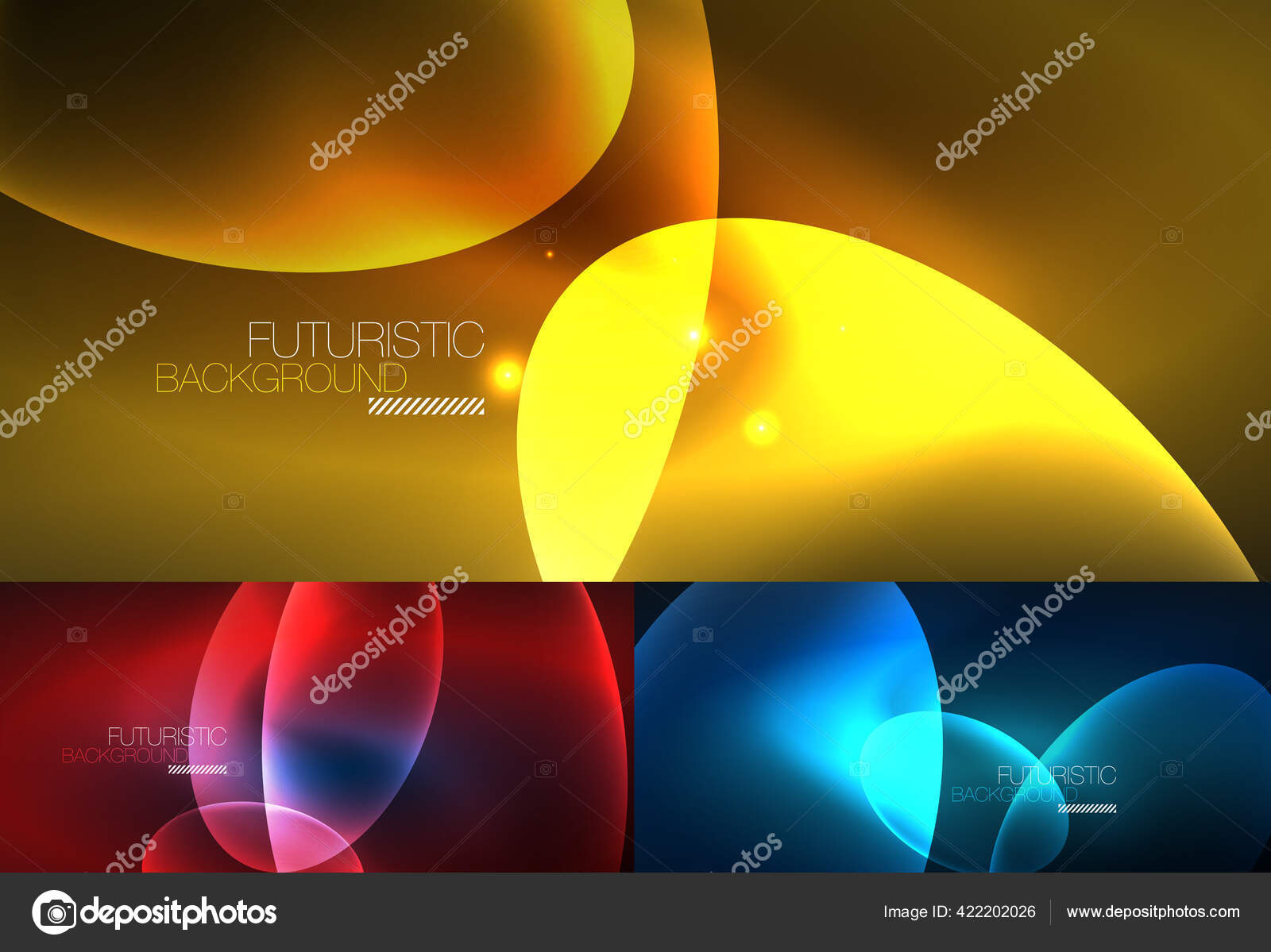Set of neon abstract backgrounds. Shiny bright glowing ellipses in the ...