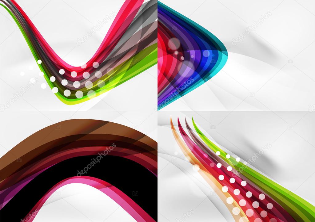 Set of abstract backgrounds. Curve wave lines with light and shadow ...