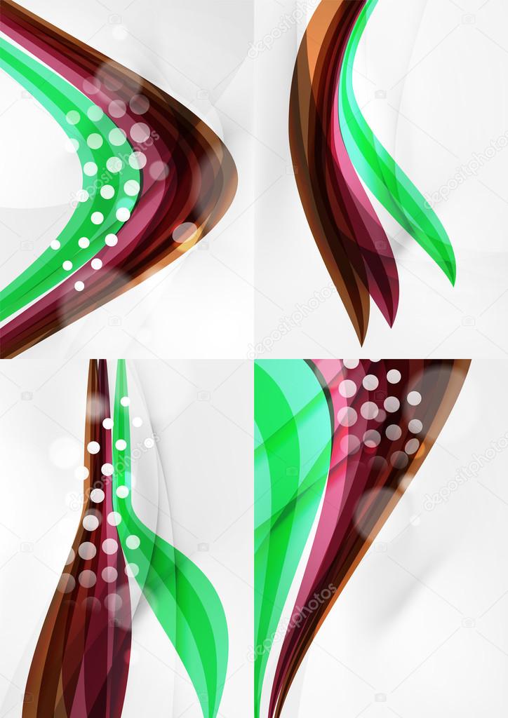 Set of abstract backgrounds. Curve wave lines with light and shadow ...