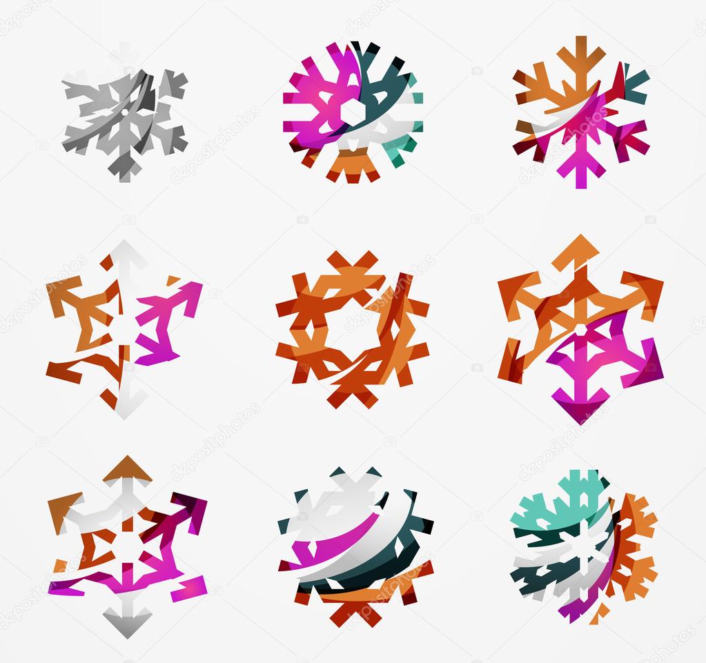 Set of abstract colorful snowflake logo icons, winter concepts, clean ...