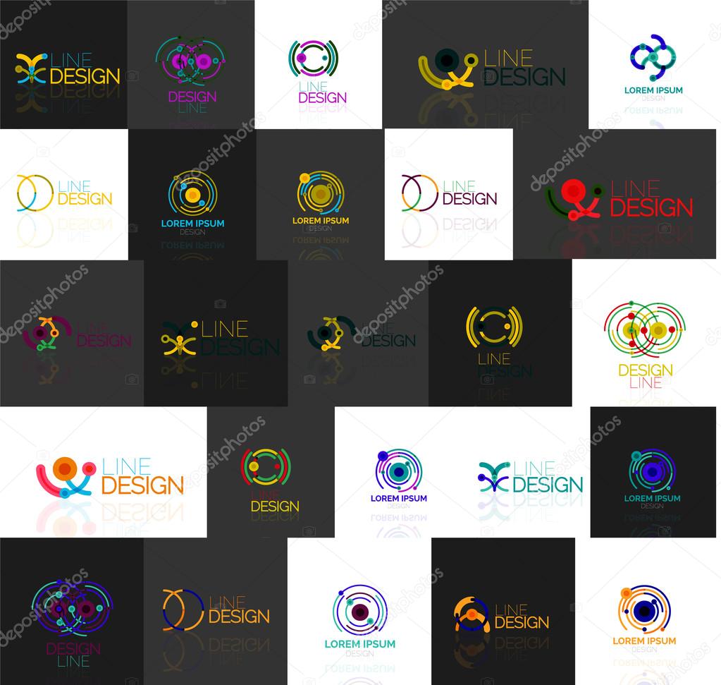 Set of linear abstract logos. Swirl, circle, infinity loop and other ...