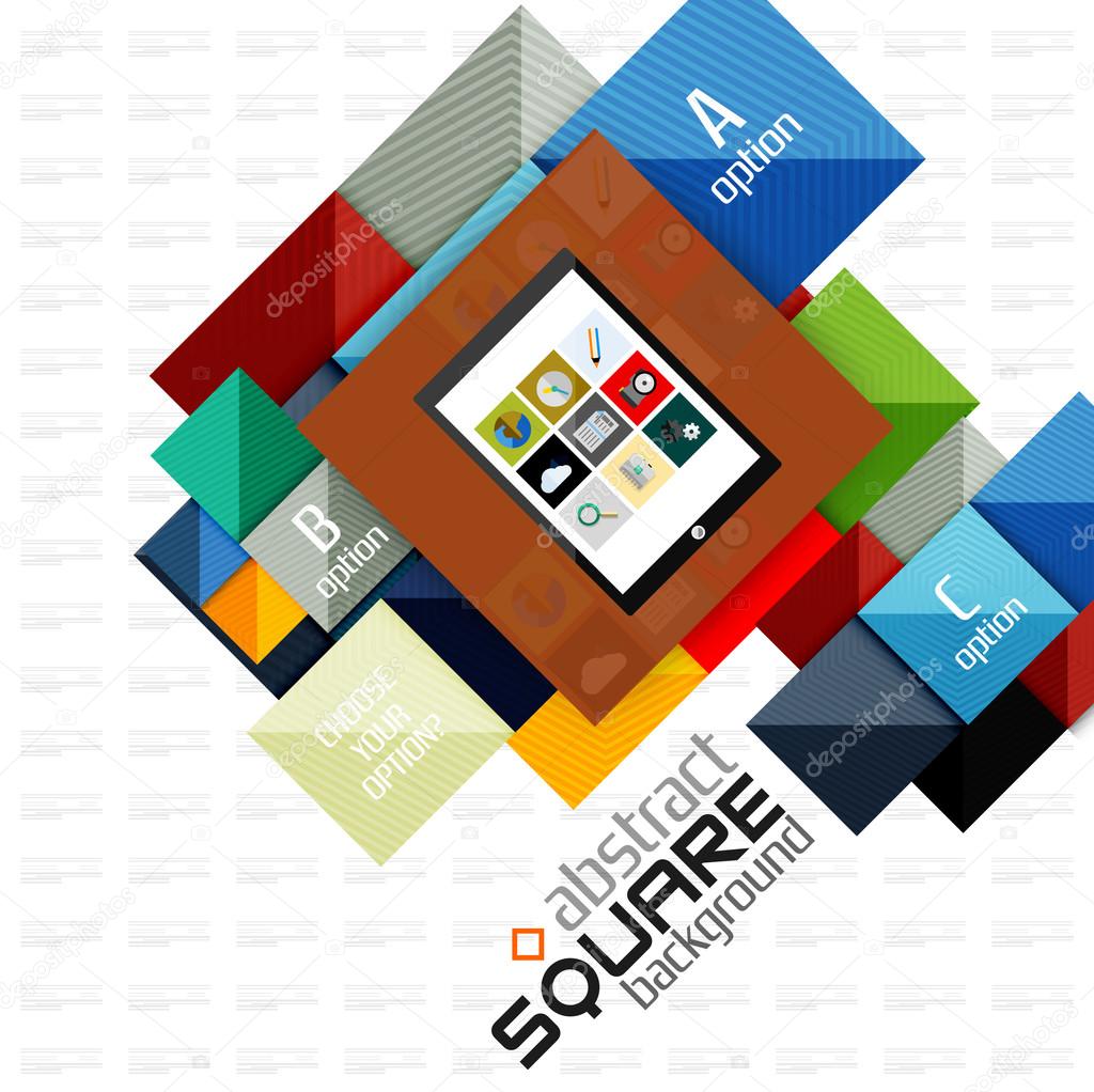Geometric square shapes and infographic option elements with tablet ...