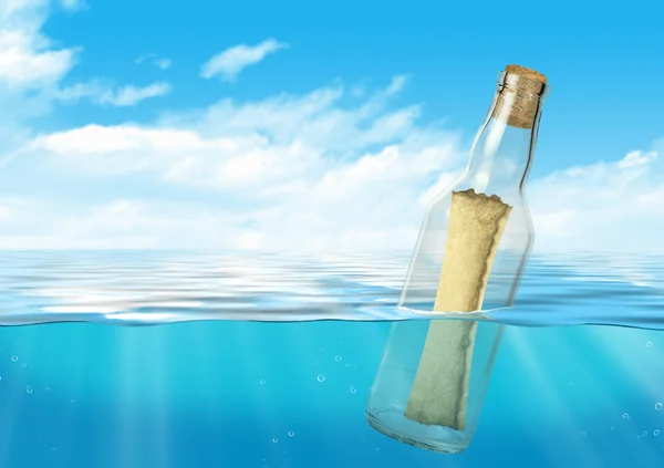 Bottle with message float at ocean - Stock Image - Everypixel