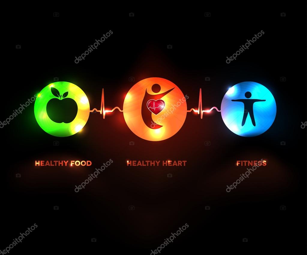 Healthy human concept symbols connected with heart beat line Stock ...