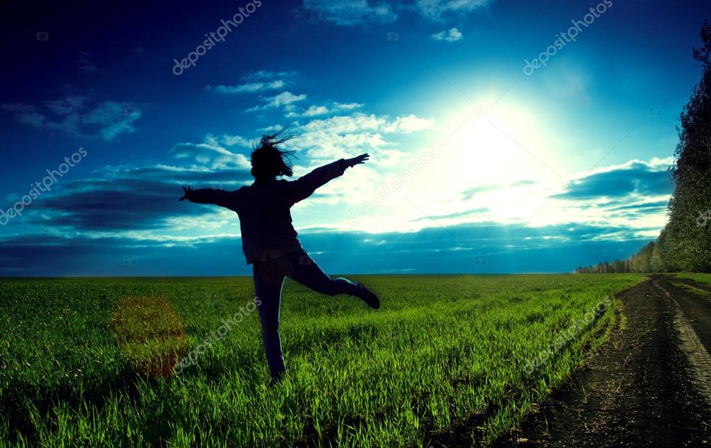 Outdoor jump on sunset Stock Photo by ©chepko 63354561