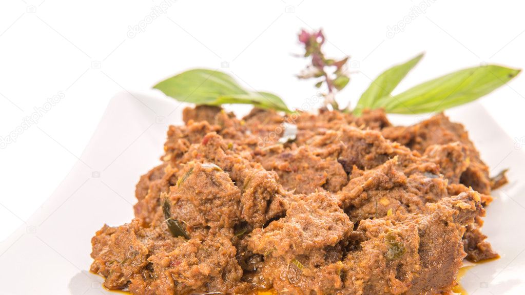 Beef Rendang Popular Traditional Malay Dish White Plate White ...