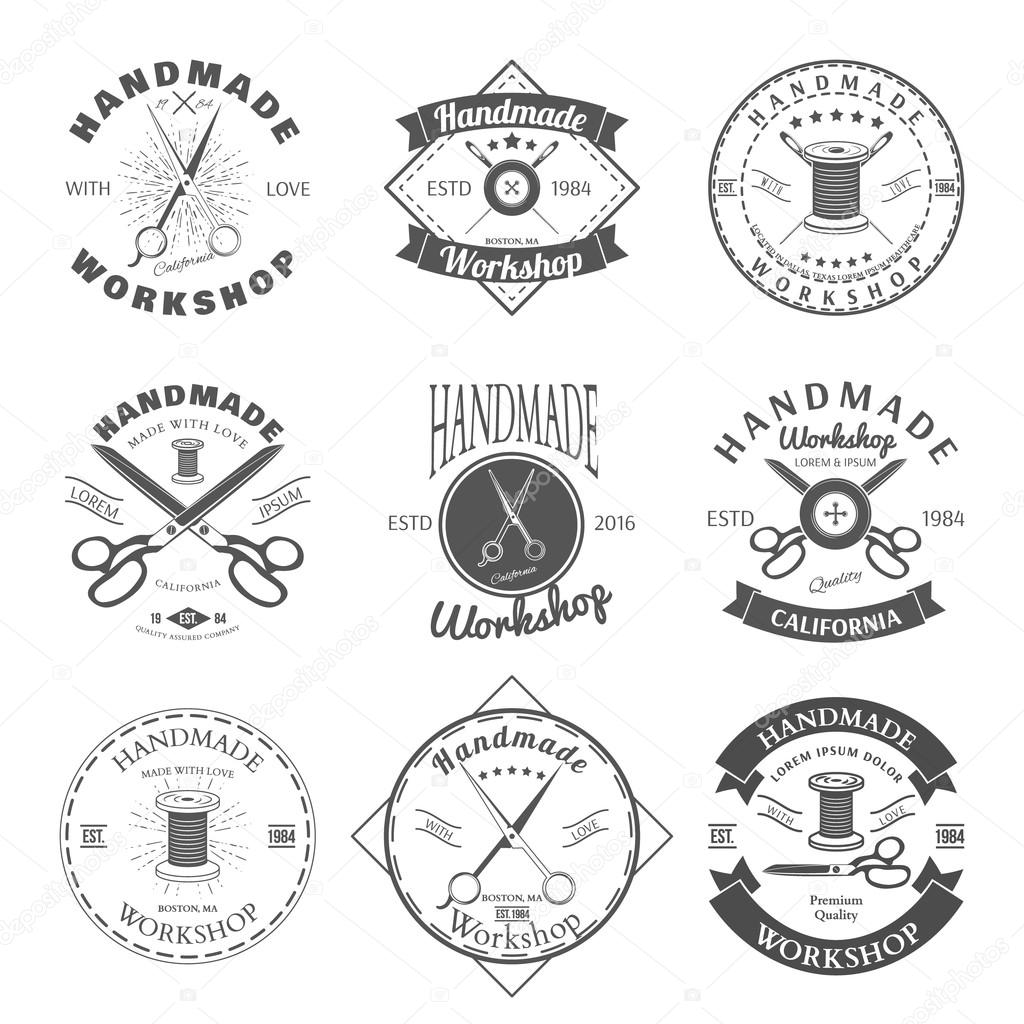 Handmade workshop logo vintage vector set. Hipster and retro style ...