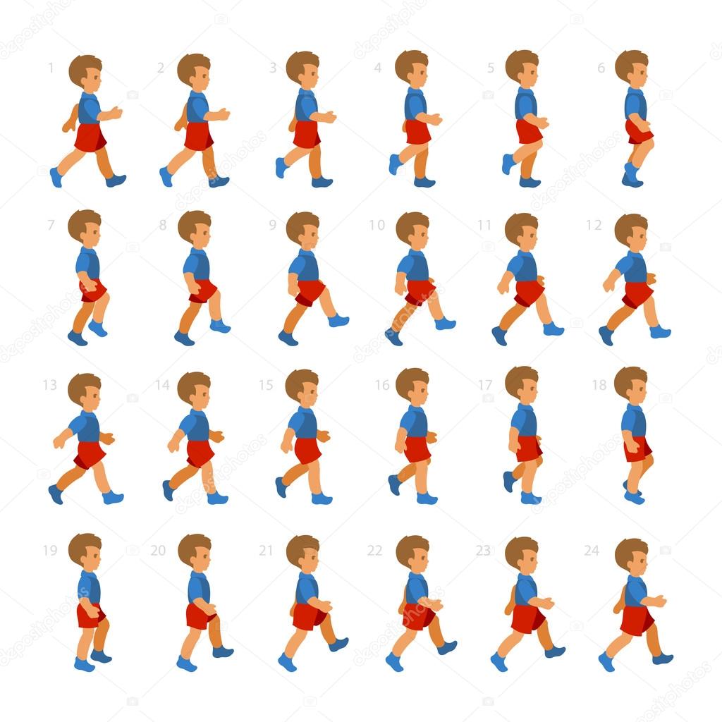 Fases De Movimientos De Paso Niño En Secuencia Caminante Para Animación