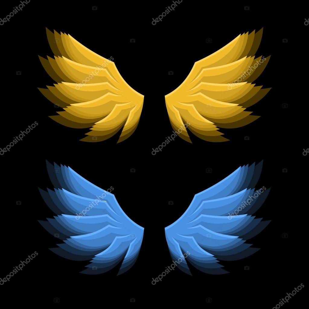 Fiery Golden and Blue Wings on Black Background. Vector Stock Vector ...