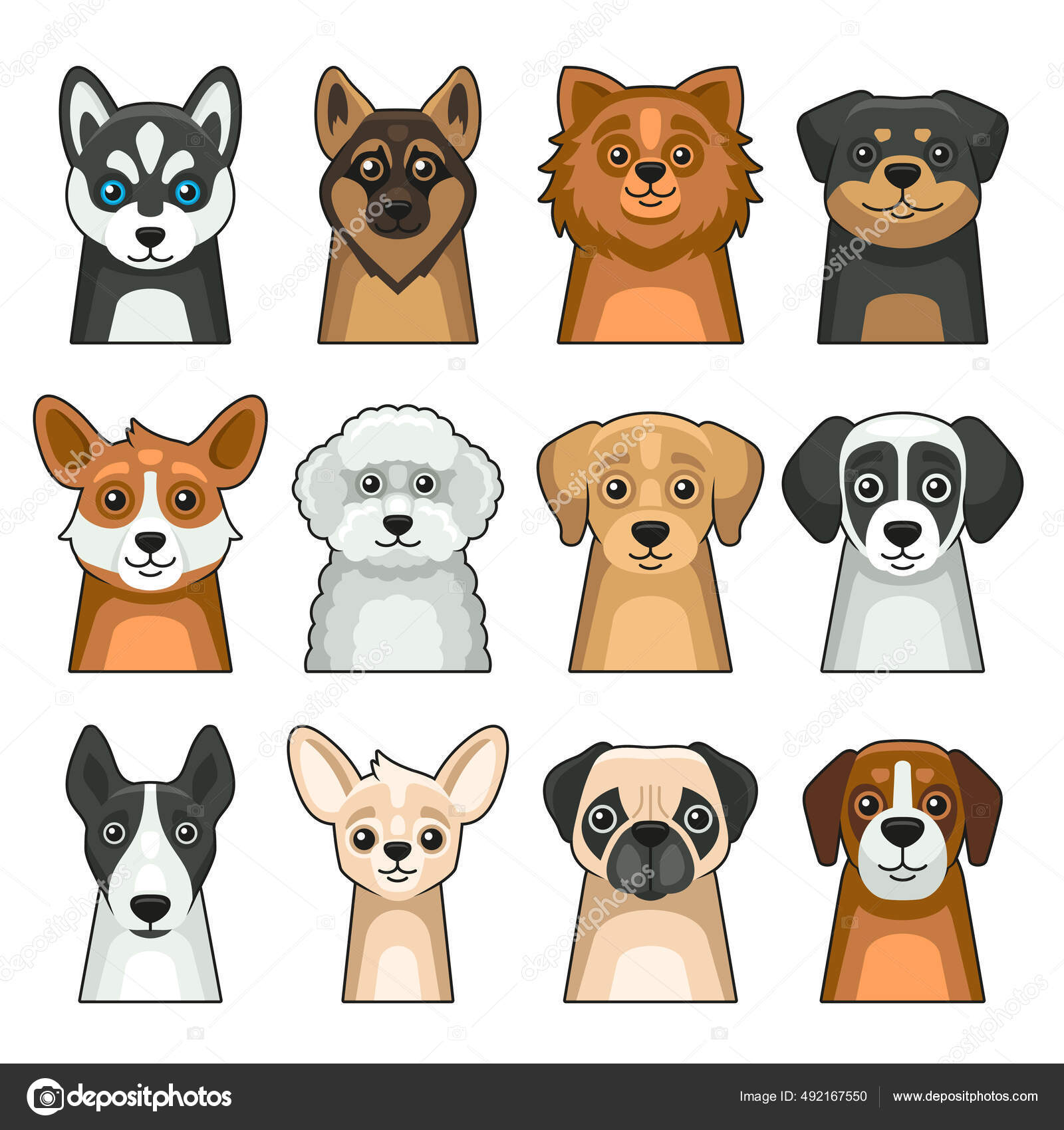 Dog Face Icon Set. Cute Cartoon Style. Vector Stock Vector by ...
