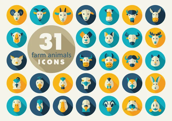 Colorful flat farm animals icons with long shadow Stock Vector Image by ...