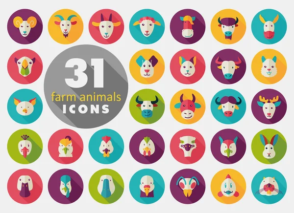 Colorful flat farm animals icons with long shadow Stock Vector Image by ...