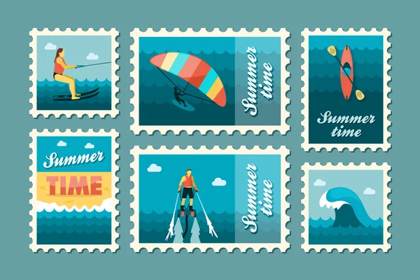 Extreme Water Sport stamp set. Summer. Vacation - Stock Image - Everypixel