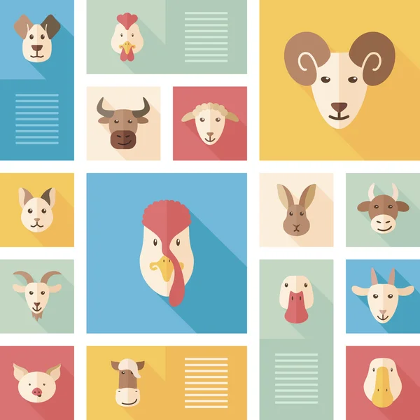 Colorful flat farm animals icons with long shadow Stock Vector Image by ...