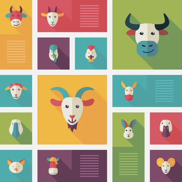 Colorful flat farm animals icons with long shadow Stock Vector Image by ...