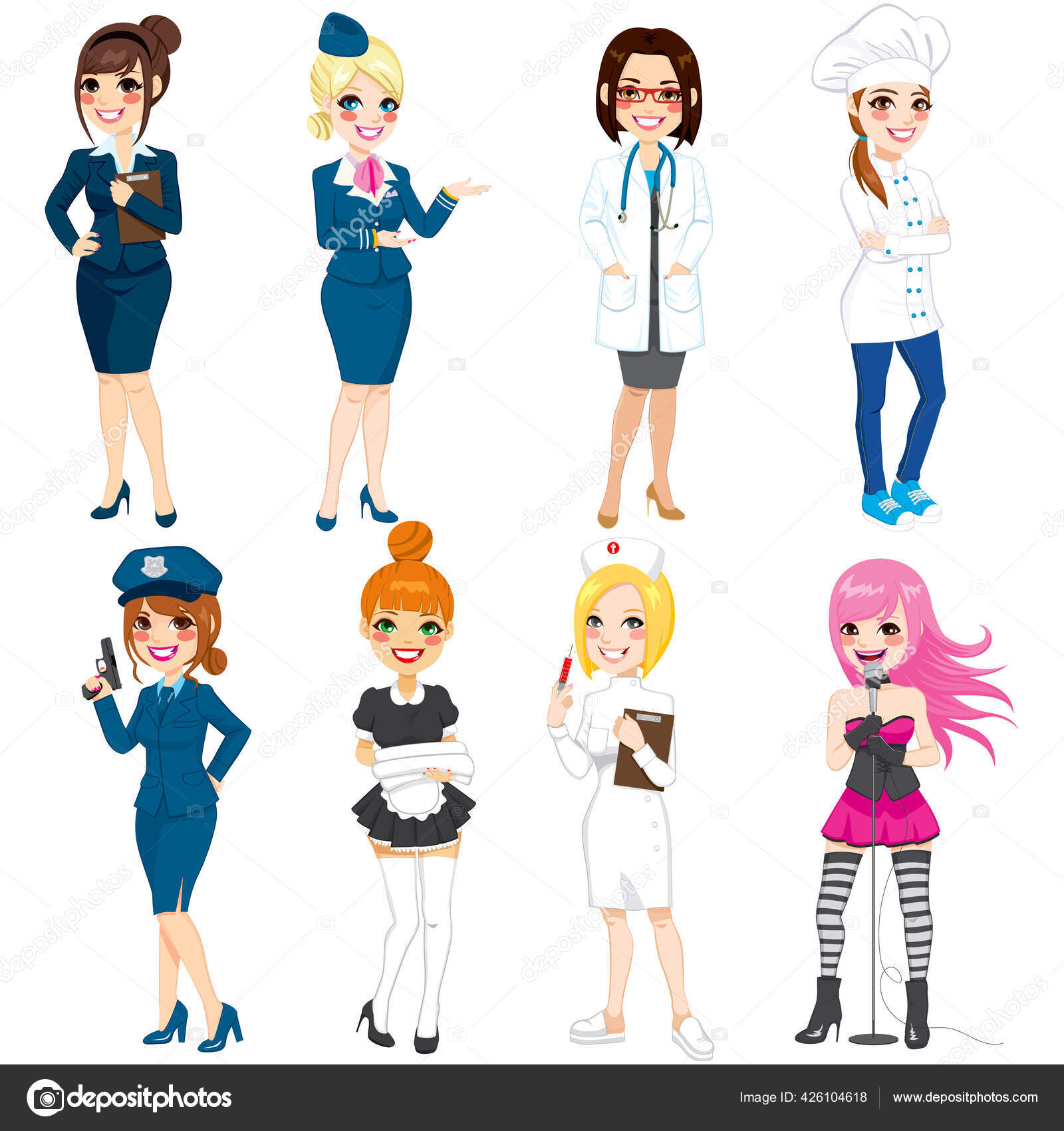 Collection Set Eight Different Women Professions Stock Vector by ...