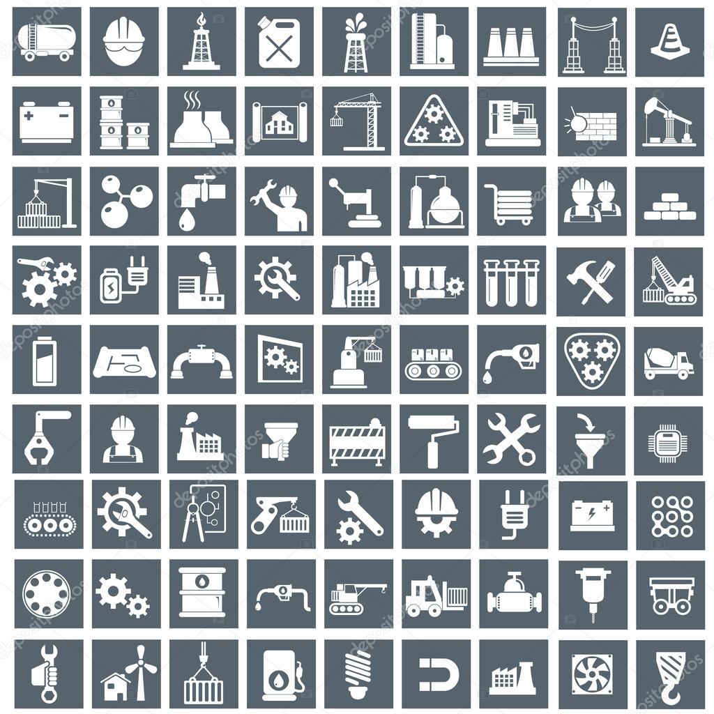 Industry, energy and construction icons set, industrial and engineering ...