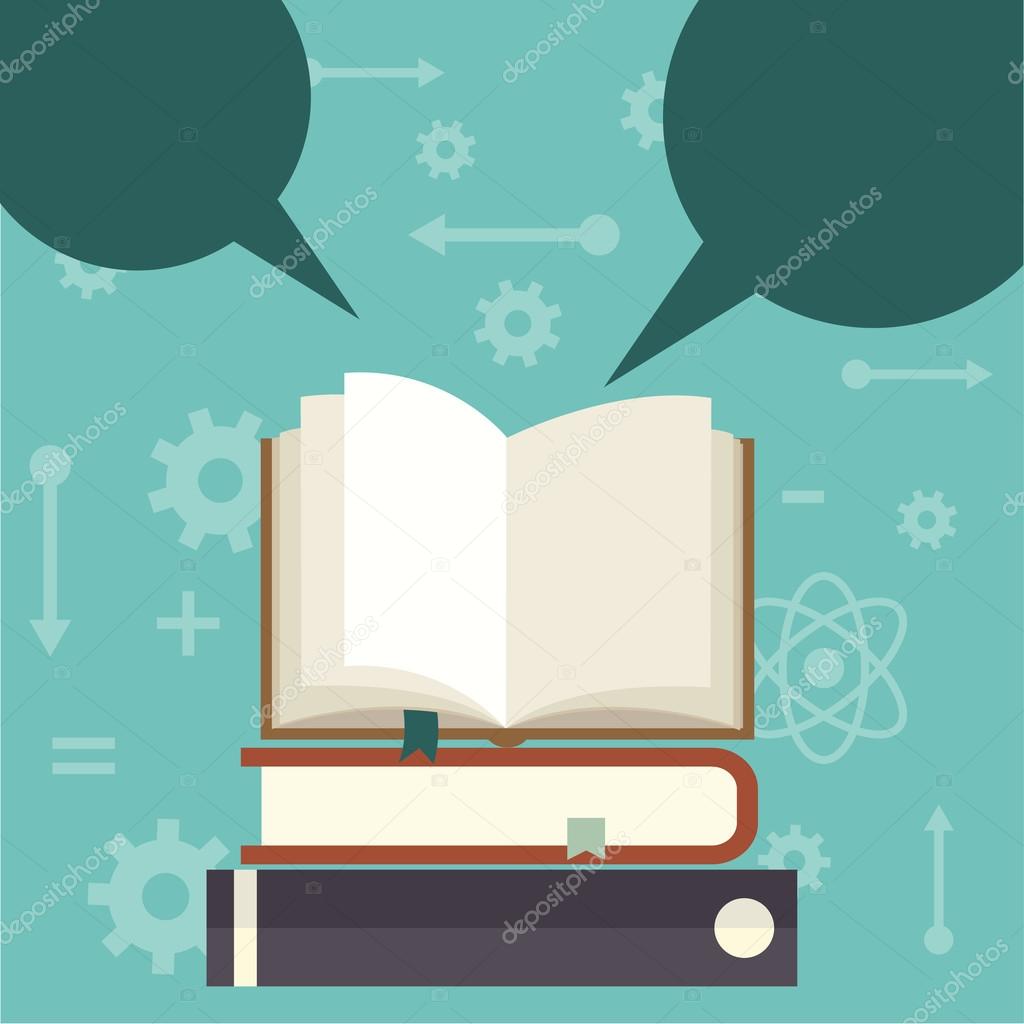 Open book with speech bubbles — Stock Vector © royalty #68689459