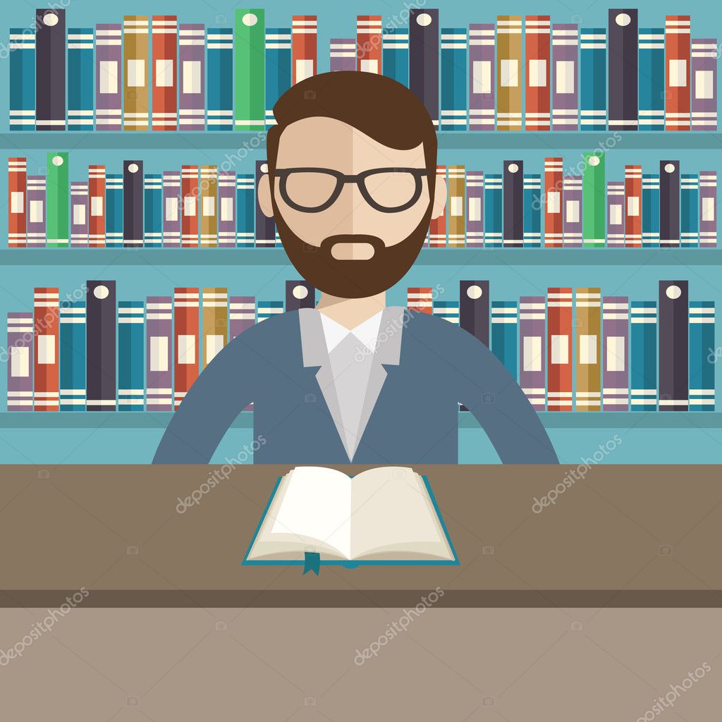 Librarian is reading a book Stock Vector by ©royalty 91562338