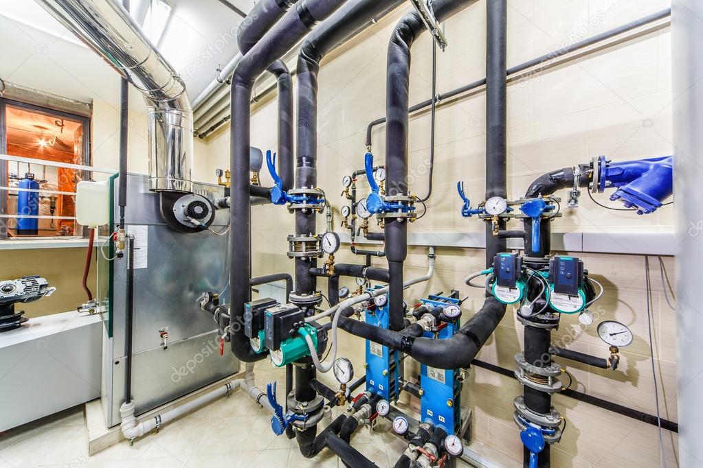 Technological boiler unit with tanks, pipelines and chimney — Stock ...