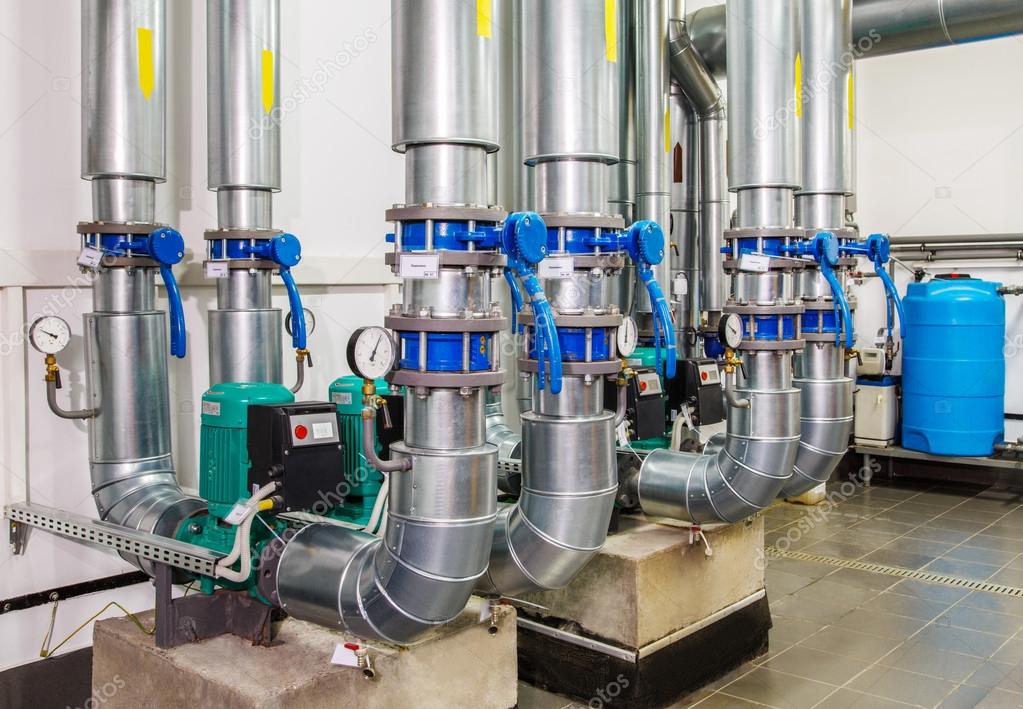 Technological industrial boiler unit with piping and pumps — Stock ...