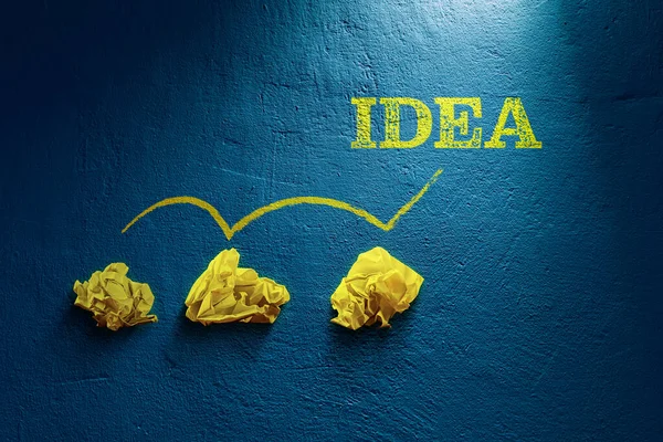 Creative process concept - from failed idea to successful idea (problem ...