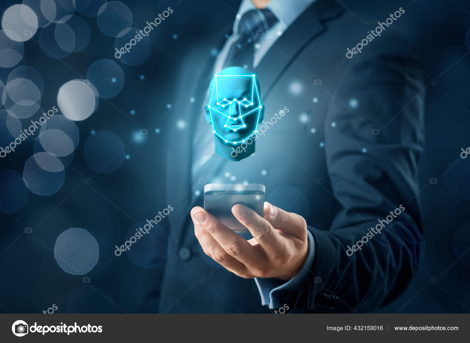 Smart Phone Face Detection Identification Concept Facial Recognition ...