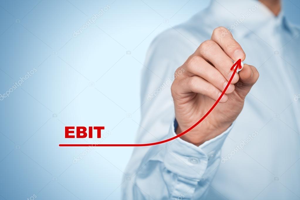 Businessman draw graph with growing EBIT — Stock Photo © Jirsak #74218707