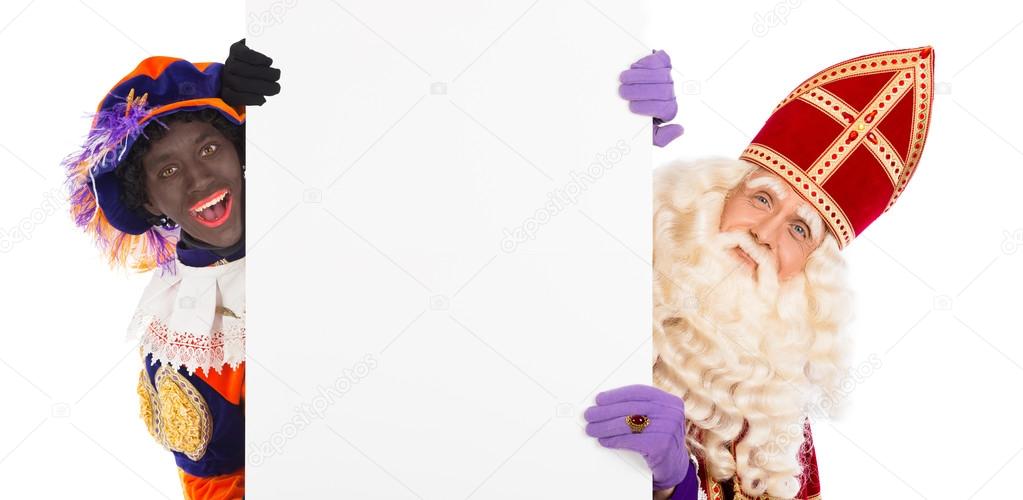 Sinterklaas en zwarte pete met whiteboard ⬇ Stockfoto, rechtenvrije ...