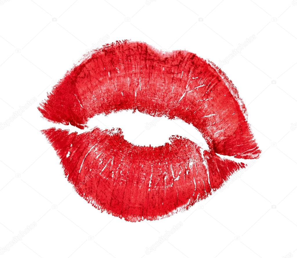 Hermosos labios rojos aislados en blanco 2023