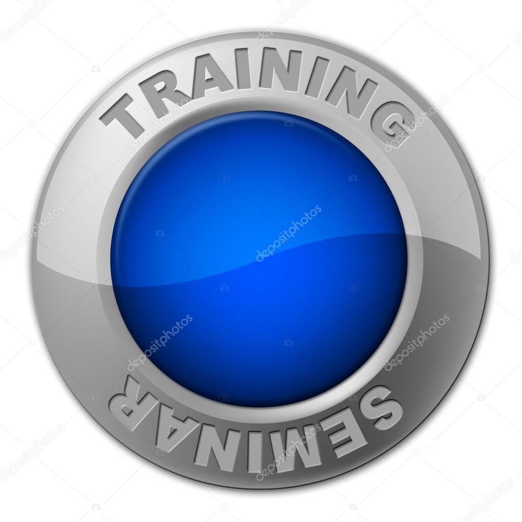 Training Seminar Button Shows Conference Learning And Webinar — Stock ...