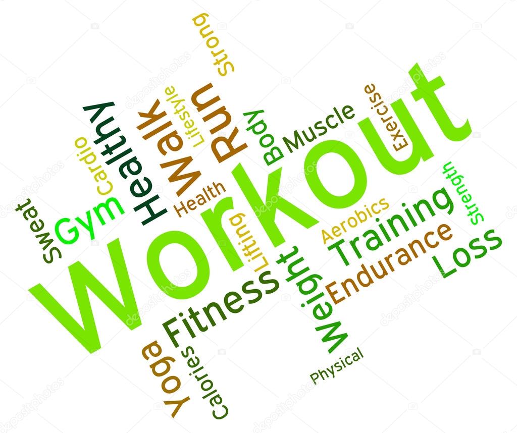 Workout Words Shows Physical Activity And Athletic — Stock Photo ...