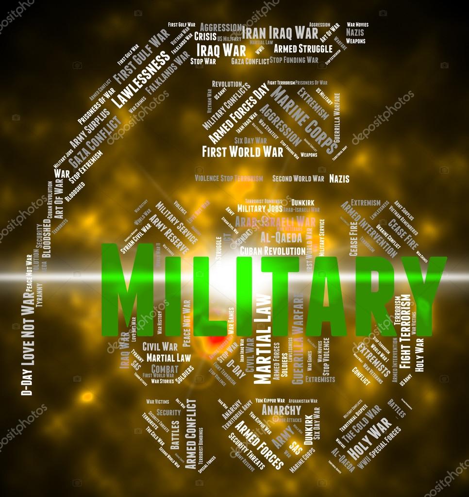 Military Word Indicates Wordcloud Soldierly And Warrior — Stock Photo ...