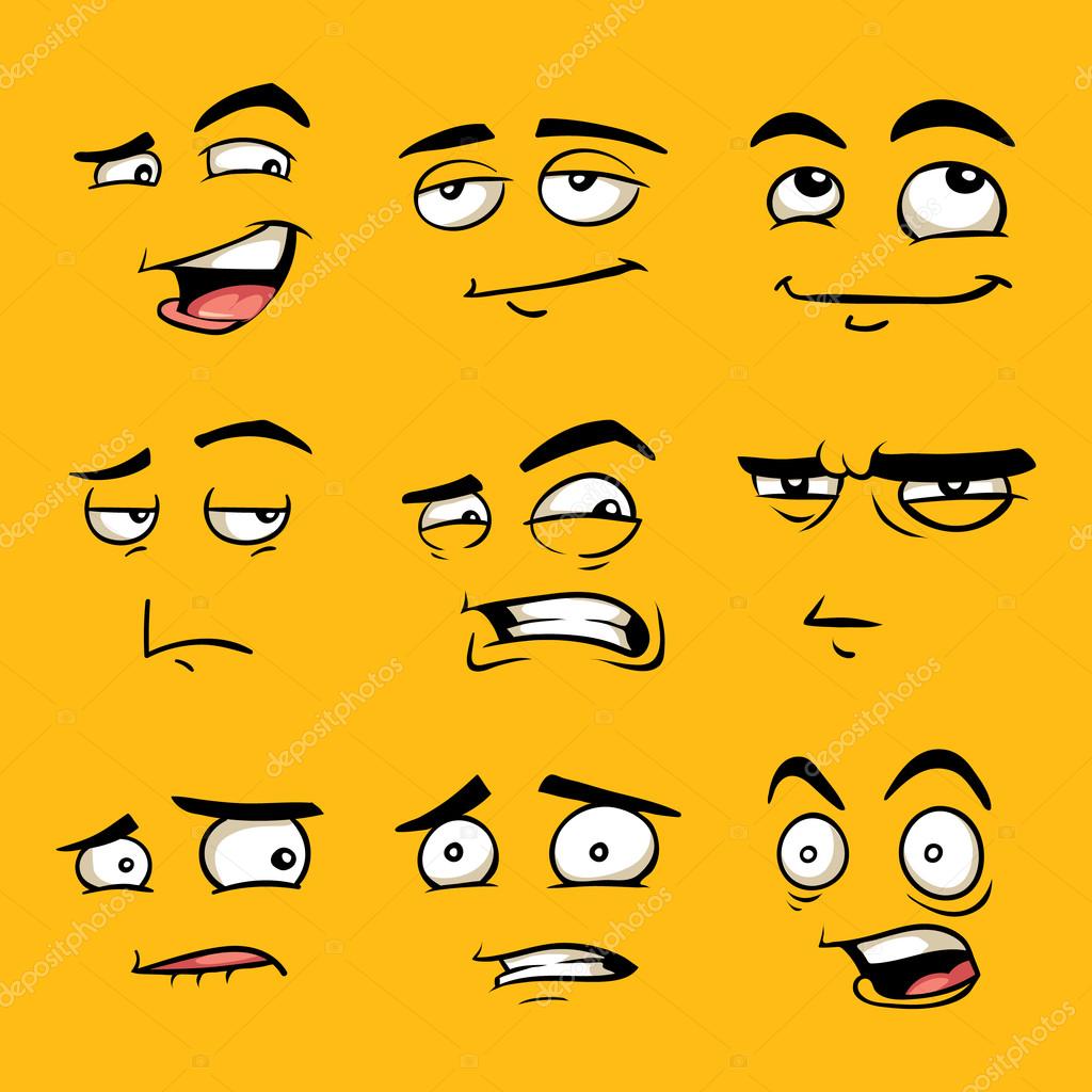 Funny cartoon faces with emotions. Stock Vector by ©Alexcardo 110380258