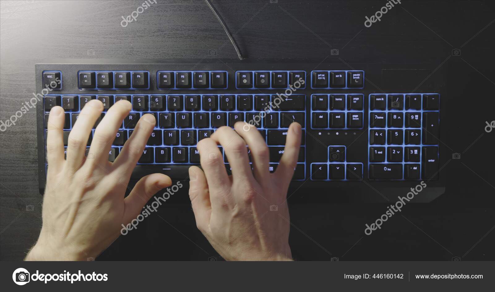 Close Typing Male Hands Illuminated Keyboard Closeup — Stock Photo ...