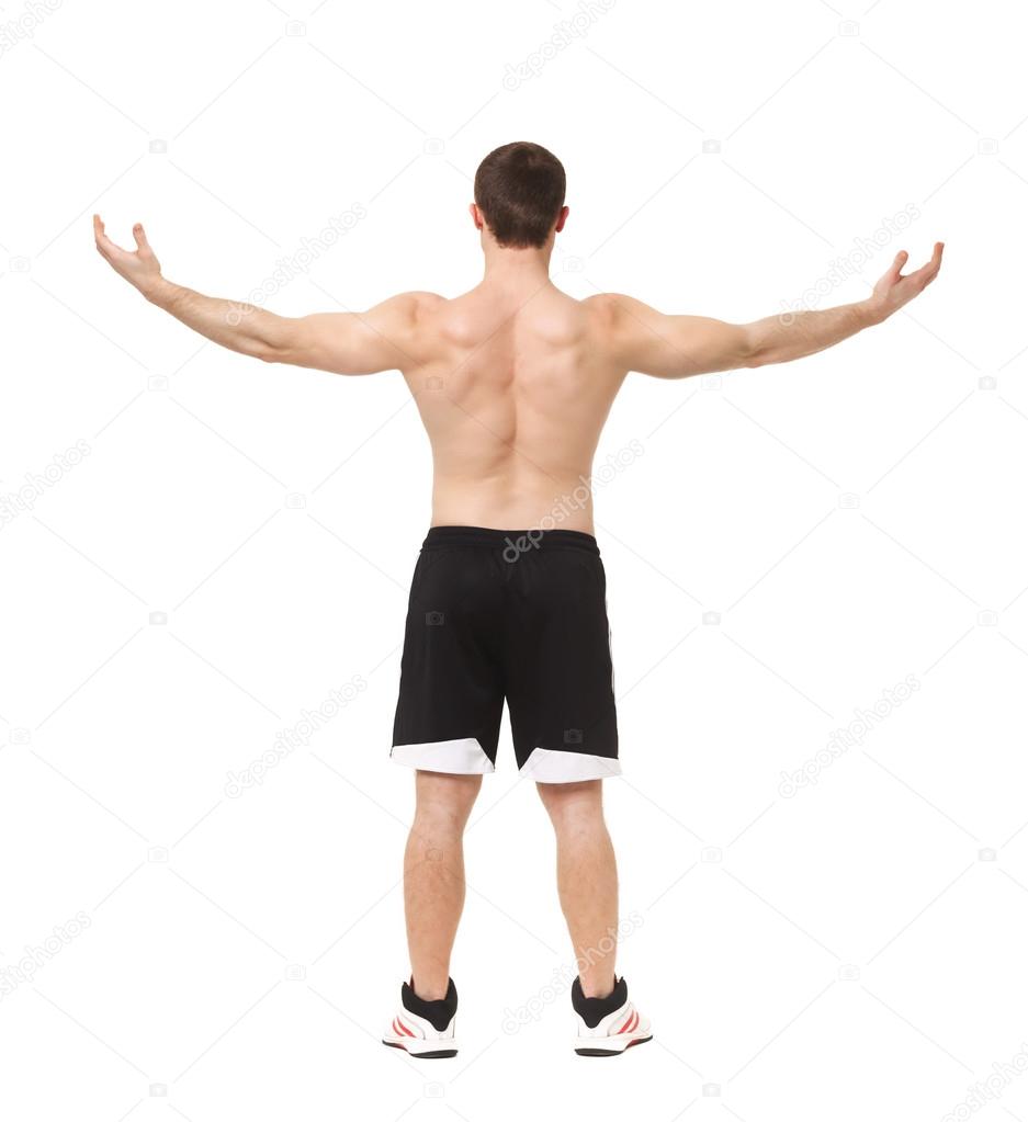 Muscular male back isolated on white background. — Stock Photo ...