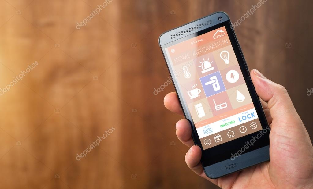 Man with smart home security app — Stock Photo © aa-w #71948965