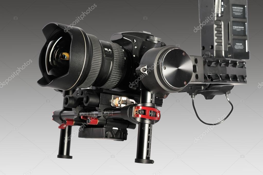 Professional camera set on a 3-axis gimbal — Stock Photo ...