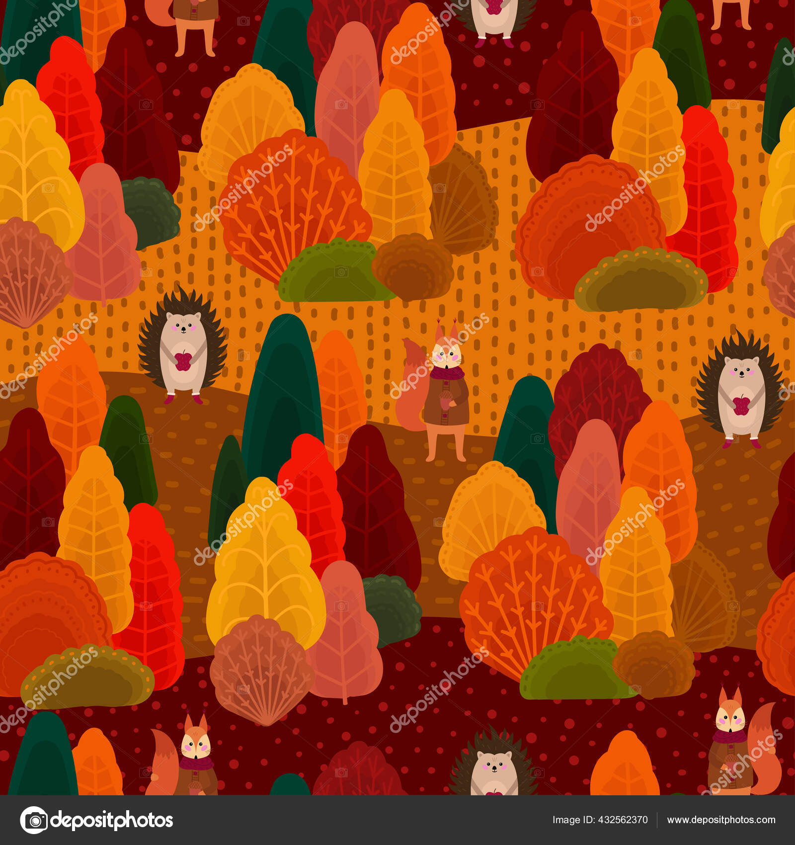 Seamless Fall Forest Pattern Vector Background Stock Vector by ©Smirno ...
