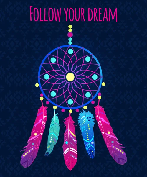 Dream catcher with feathers and ribbon blue red digital art illutration ...